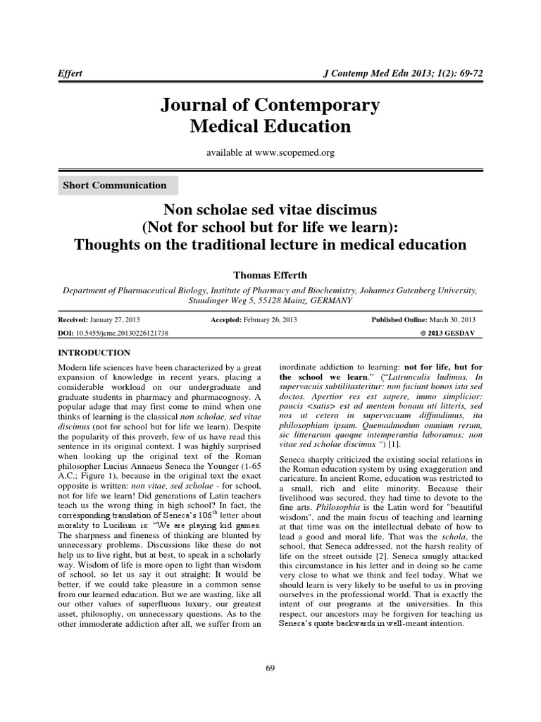 Non Scholae Sed Vitae Discimus Not For School But For Life We Learn ...