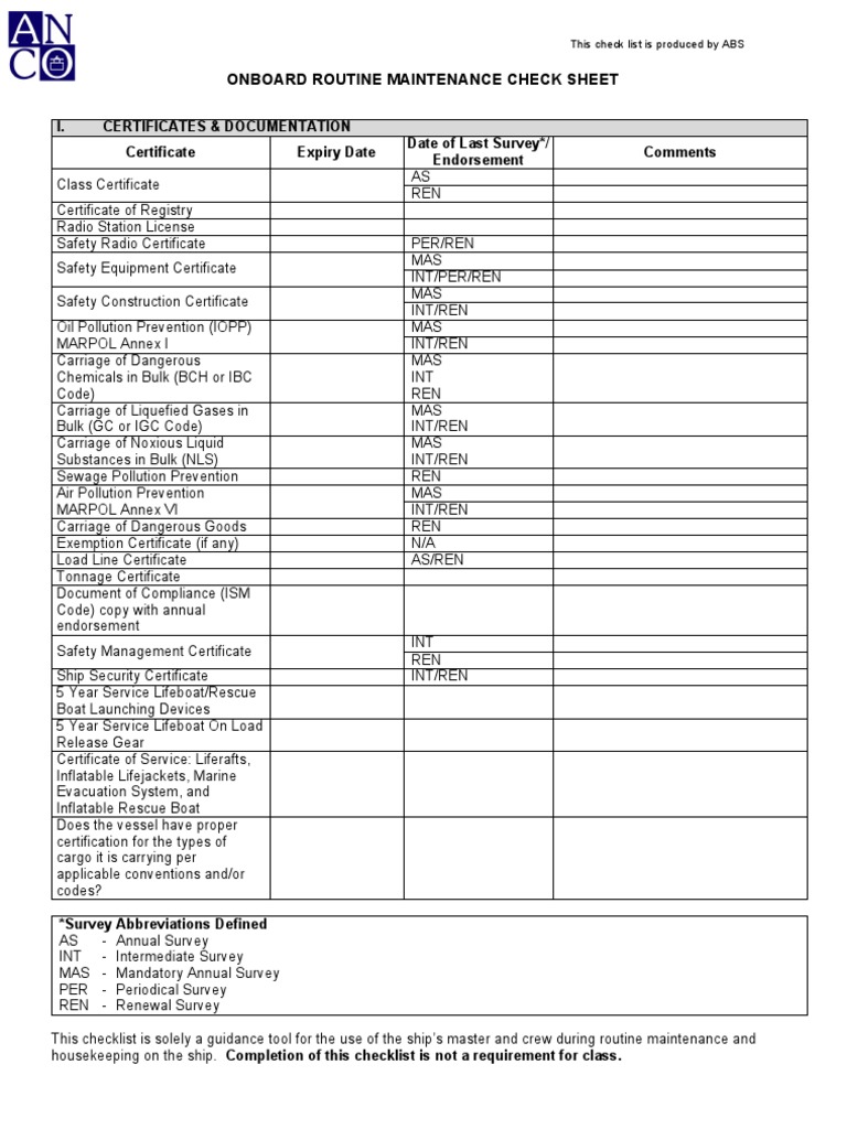 Survey Checklist ANCO | PDF | Oil Tanker | Compass