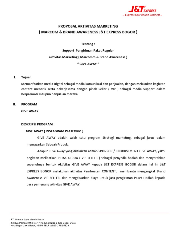 Proposal Give Away (Pengajuan Kirim Paket Untuk Finance) | PDF ...