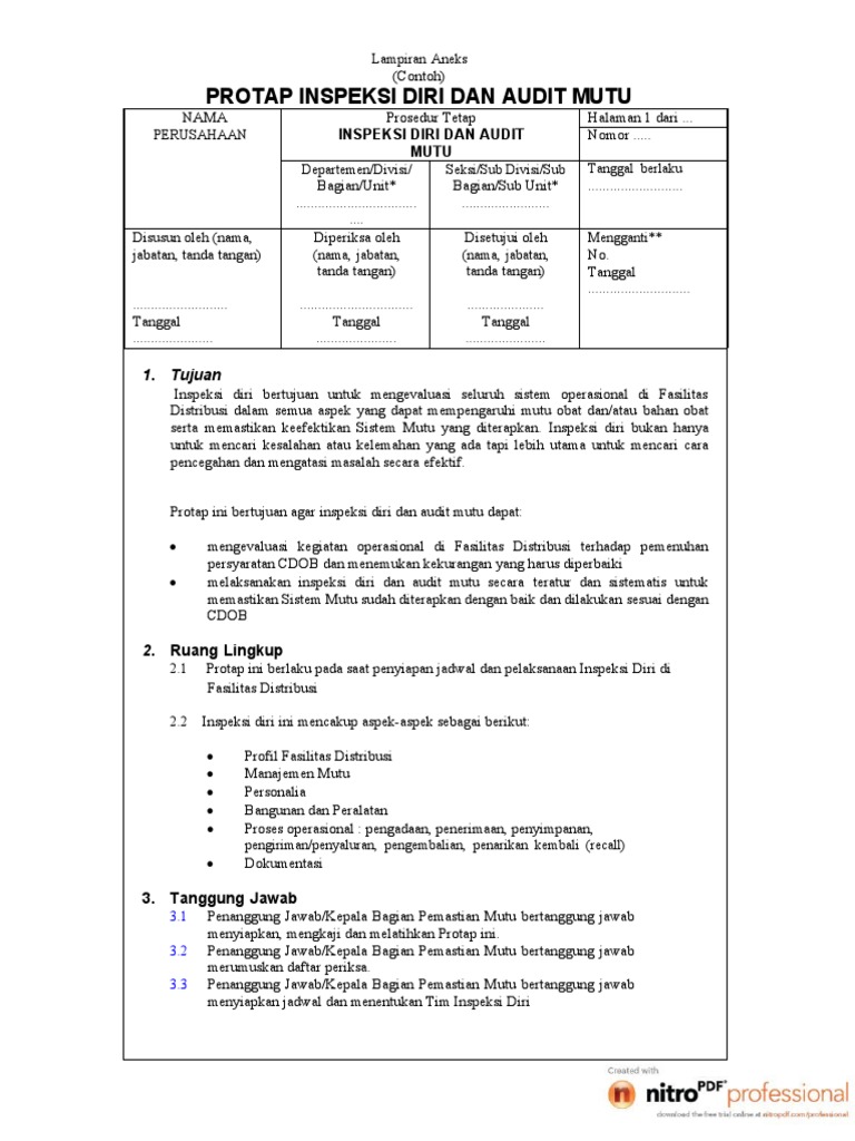 Protap Inspeksi Diri dan Audit Mutu | PDF | Teknologi & Rekayasa