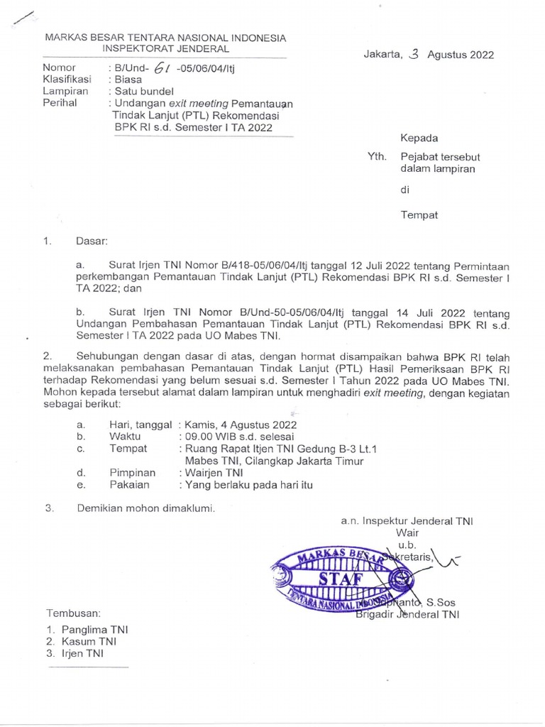 Undangan Exit Meeting BPK | PDF