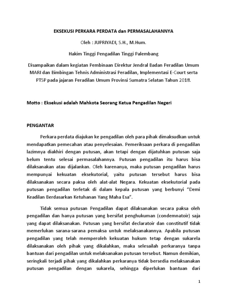 EKSEKUSI PERKARA PERDATA | PDF
