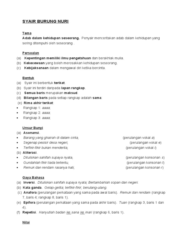 Syair Burung Nuri | PDF | Seni & Disiplin Bahasa | Kajian Bahasa Asing