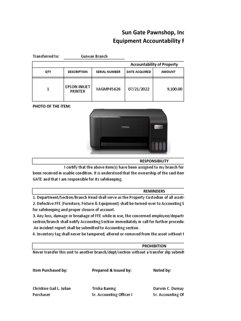 Accountability Form - Branches | PDF | Business