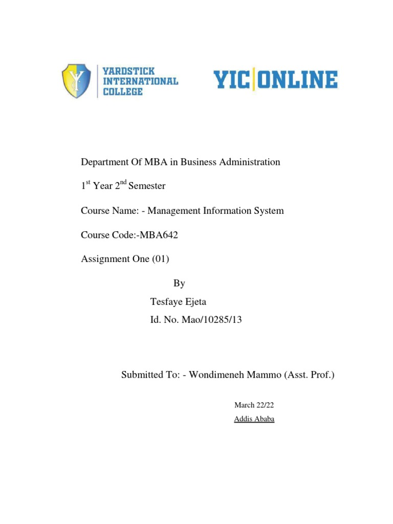 Department of MBA in Business Administration MIS Assignment 01 | PDF ...