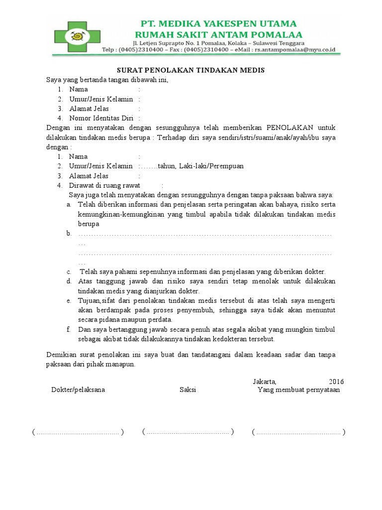 Form Penolakan Tindakan Medis | PDF