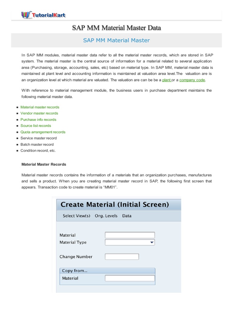 An Overview of Key Material Master Data in SAP MM Including Material ...