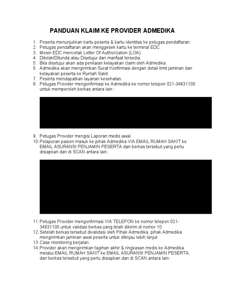 Panduan Klaim Ke Provider Admedika | PDF