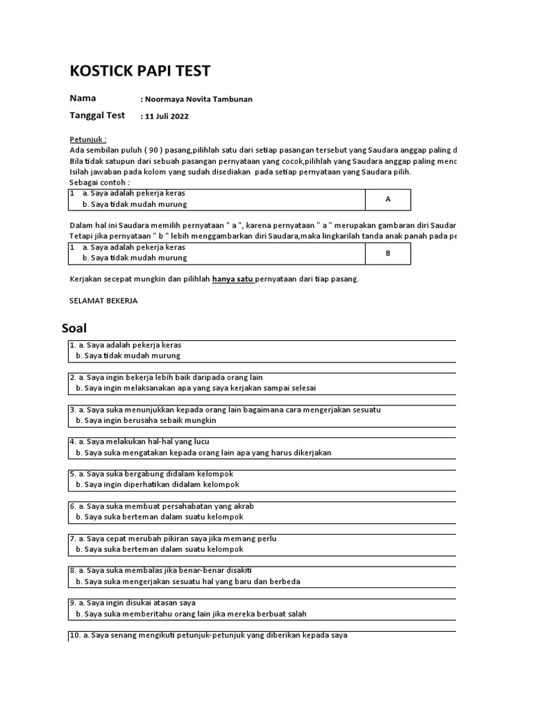 Test Papikostik | PDF
