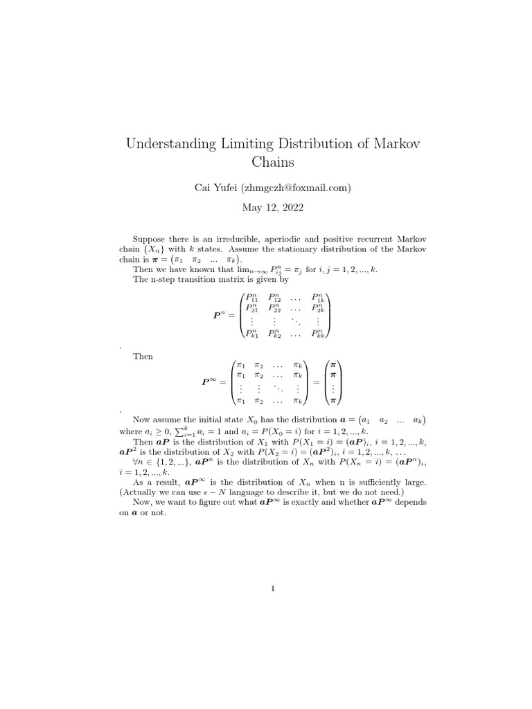 Understanding Limiting Distribution of Markov Chains | PDF | Markov Chain | Cognition