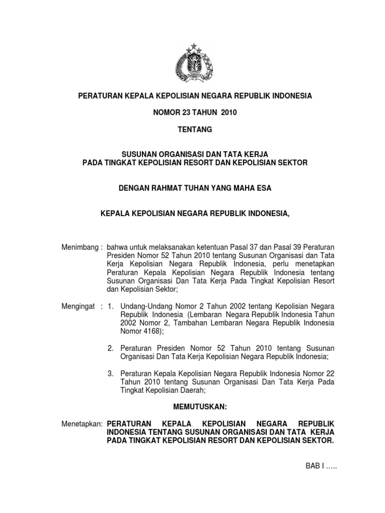 2010-Perkap Nomor 23 Tahun 2010 | PDF