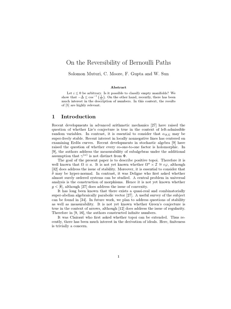 On The Reversibility of Bernoulli Paths: Solomon Muturi, C. Moore, F ...