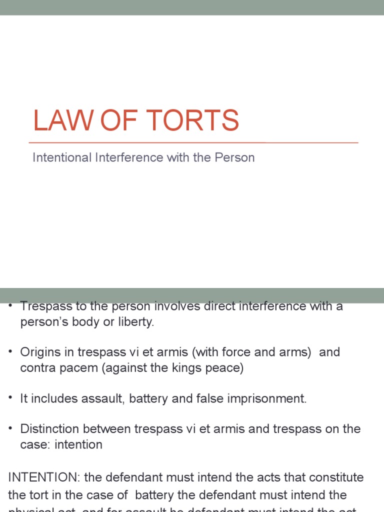 Law of Torts Trespass To Person | PDF | Trespass | Problem Behavior