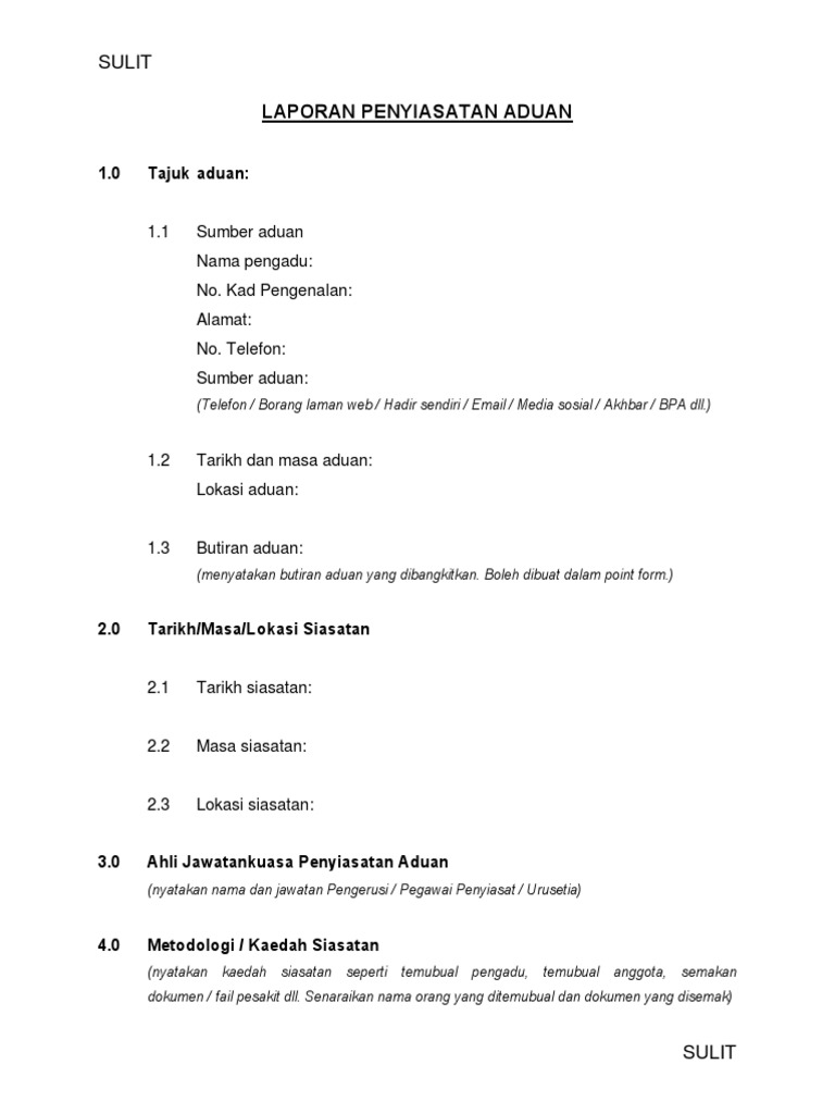 Format Laporan Penyiasatan Aduan | PDF