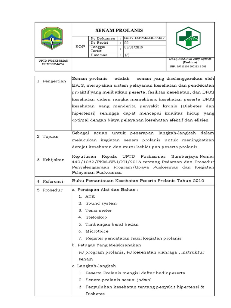Sop Senam Prolanis | PDF
