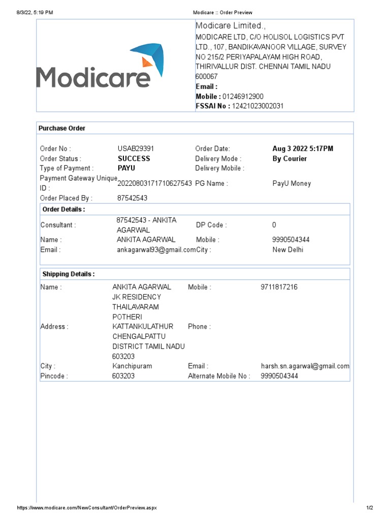 Modicare - Order Preview | PDF | Service Industries