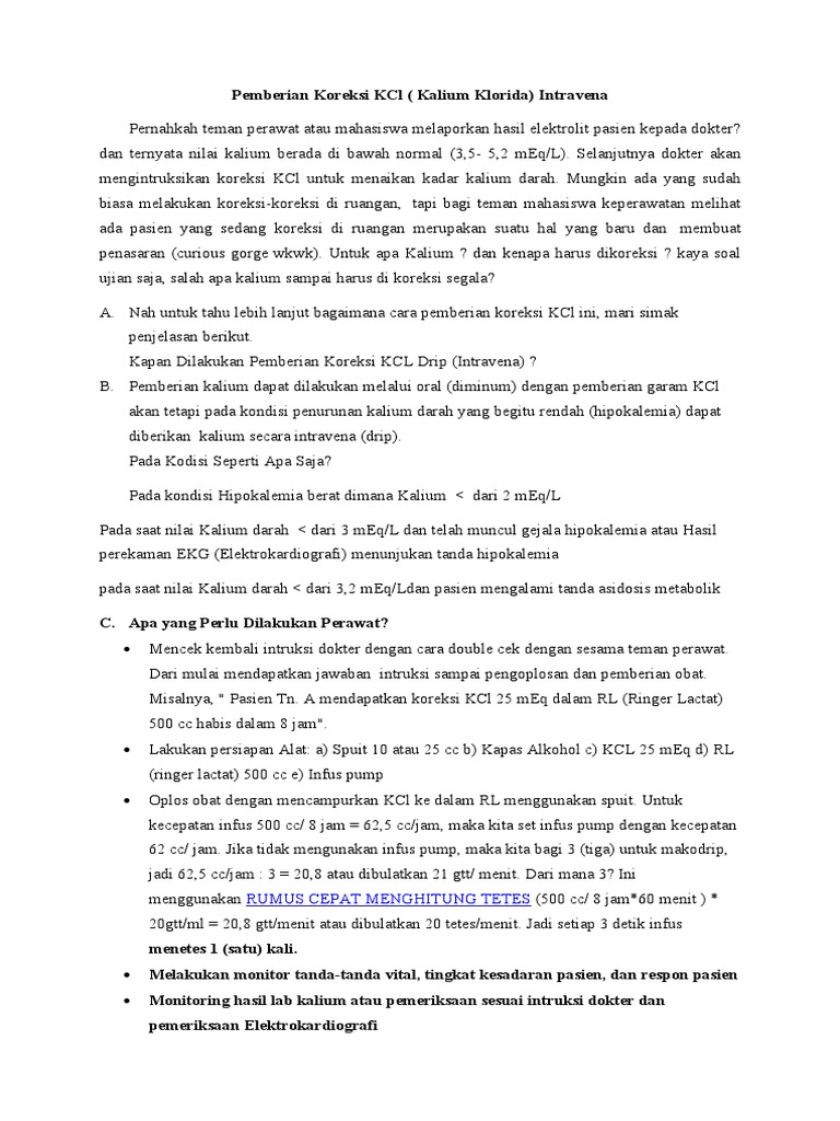 Panduan Pemberian KCl Intravena | PDF