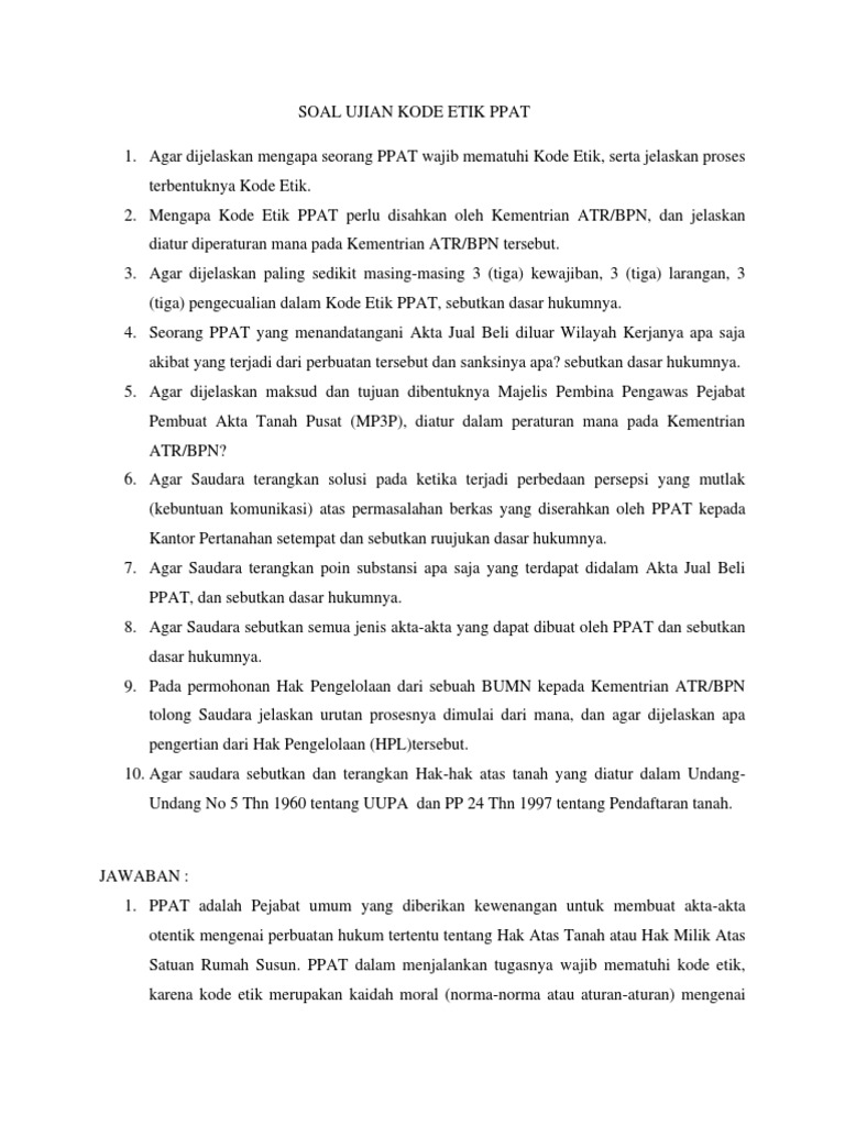 1.4. Soal Ujian Kode Etik Ppat | PDF