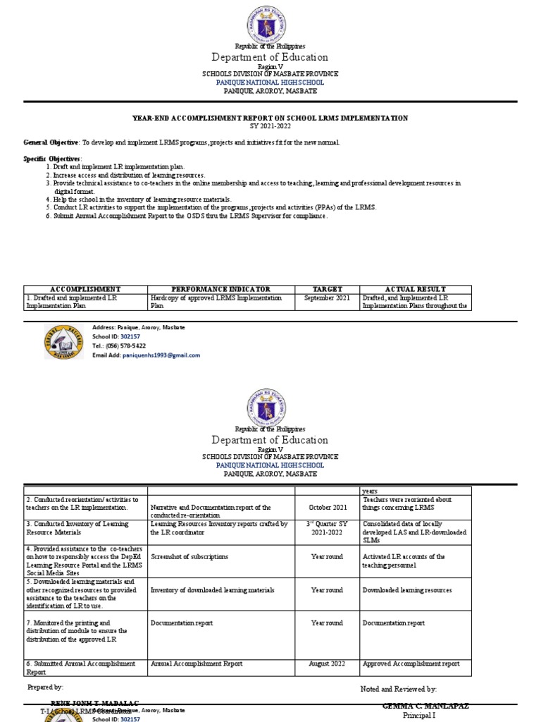 Lrmds Accomplishment Report | PDF | Computing