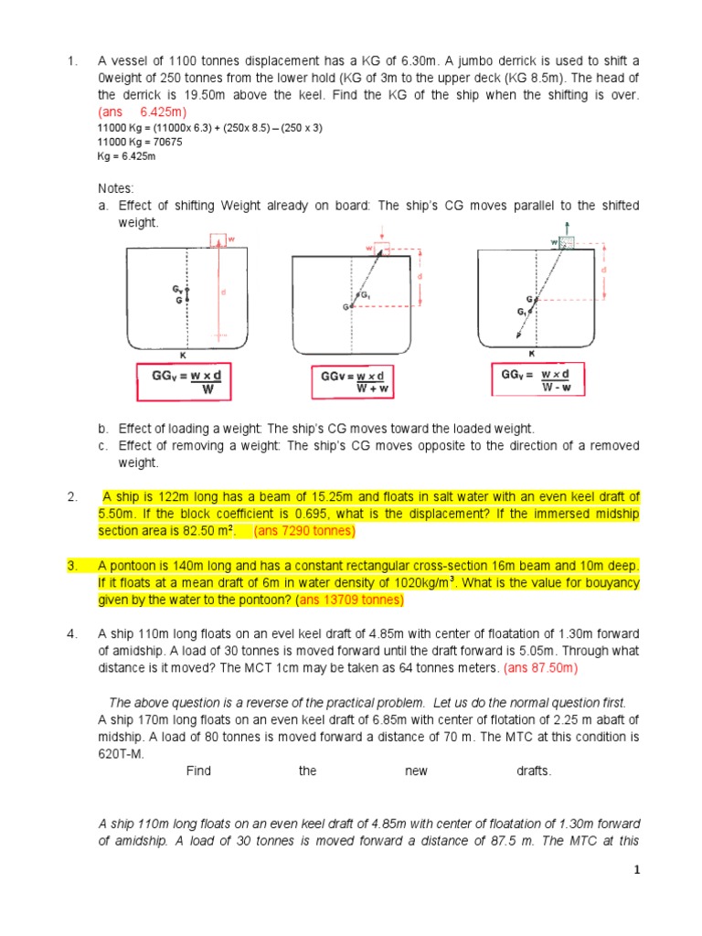 Ship Stability 500 Question | Download Free PDF | Tonnage | Buoyancy