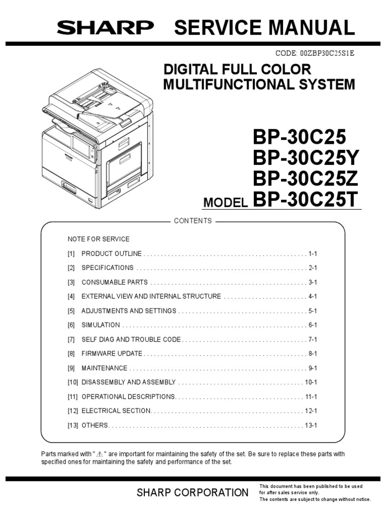Service Manual Sharp BP-30C25 | PDF | Image Scanner | Fax