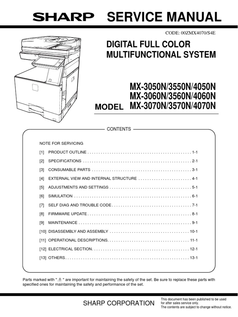 Service Manual Sharp MX-3060N | PDF | Fax | Screw
