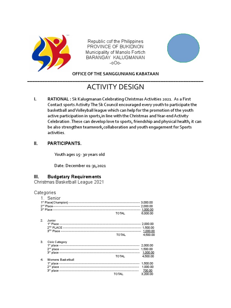 Activity Design Christmas Activity | PDF | Sports