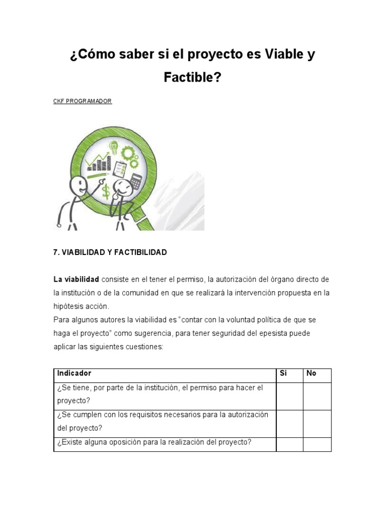 Cómo saber si el proyecto es Viable y Factible | PDF | Presupuesto ...