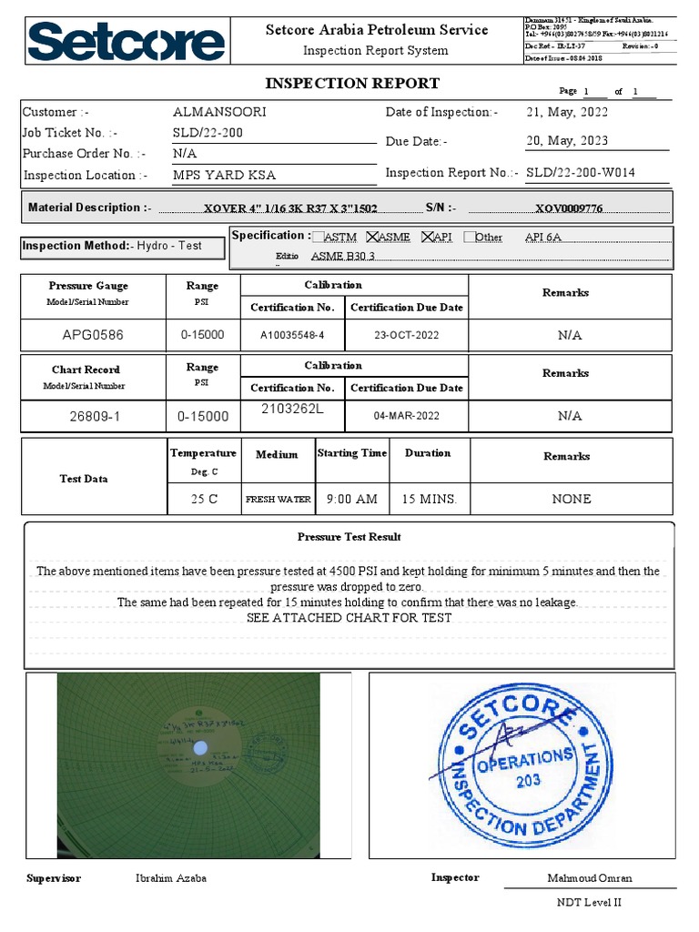 Inspection Report: Setcore Arabia Petroleum Service | PDF | Mechanical ...