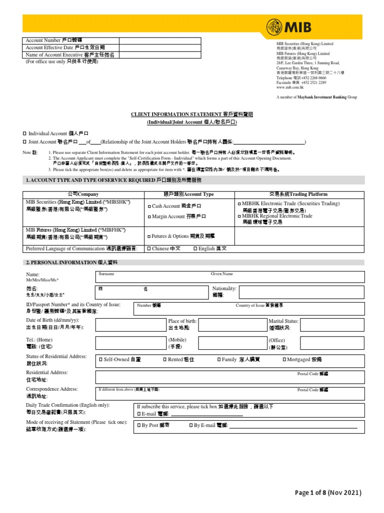 Client Information Statement Individual Joint Account | PDF