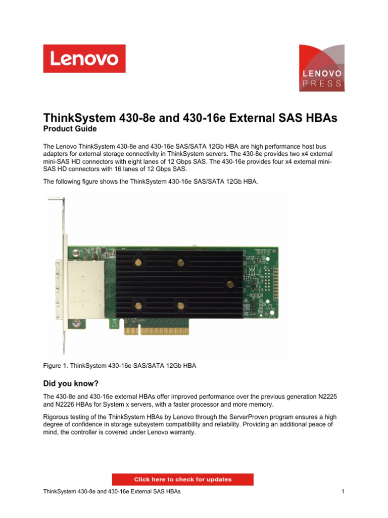 Thinksystem 430-8E and 430-16E External Sas Hbas: Product Guide | PDF ...