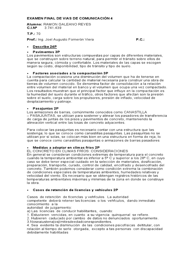 Examen Final de Vias de Comunicación 4 - Ramon | PDF | Hormigón