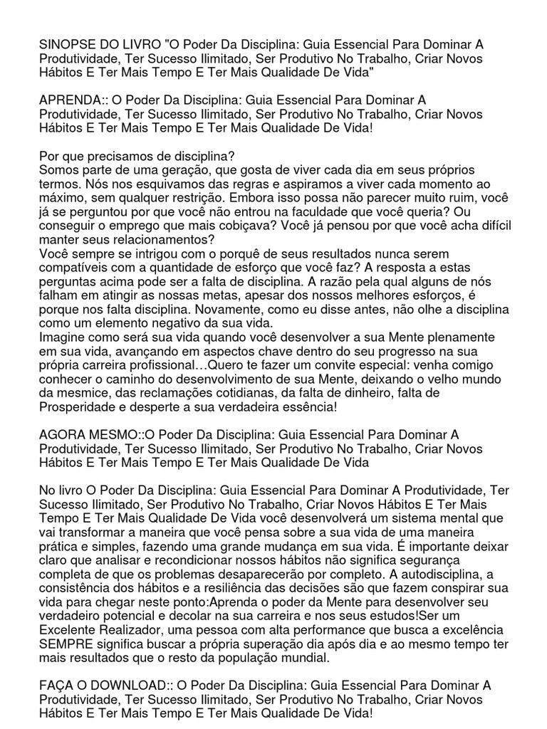 O Poder Da Disciplina Guia Essencial Para Dominar A Produtividade Ter