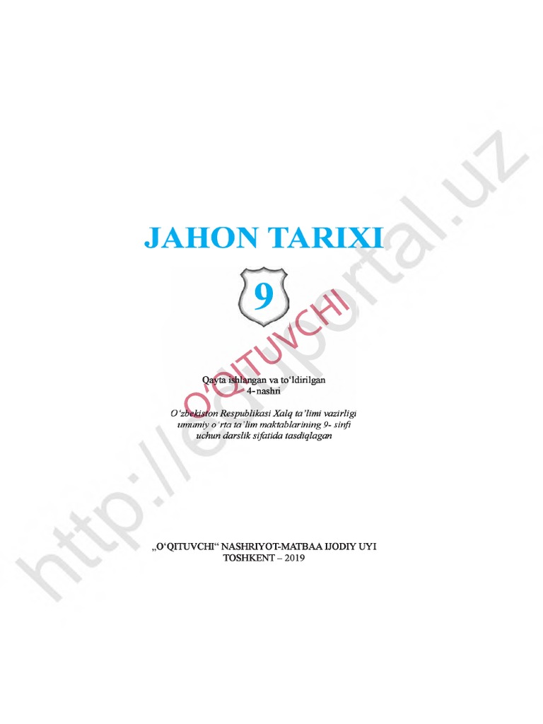 Jahon Tarixi: Umumiy o 'Rta Ta 'Lim Maktablarining 9-Sinfi | PDF