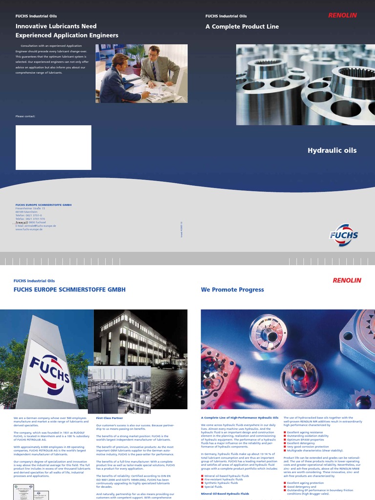 RENOLIN Hydraulic Oils Brochure English 07-2005 | PDF | Motor Oil ...