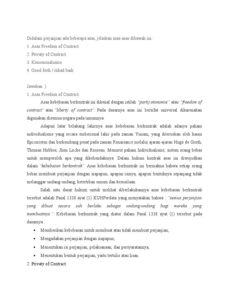 Asas-Asas dalam Hukum Kontrak | PDF