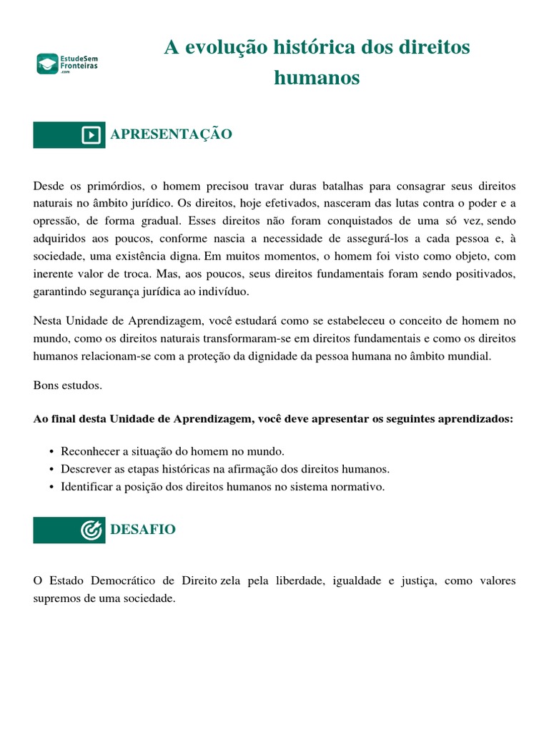 A Evolução Histórica Dos Direitos Humanos Pdf Direitos Humanos