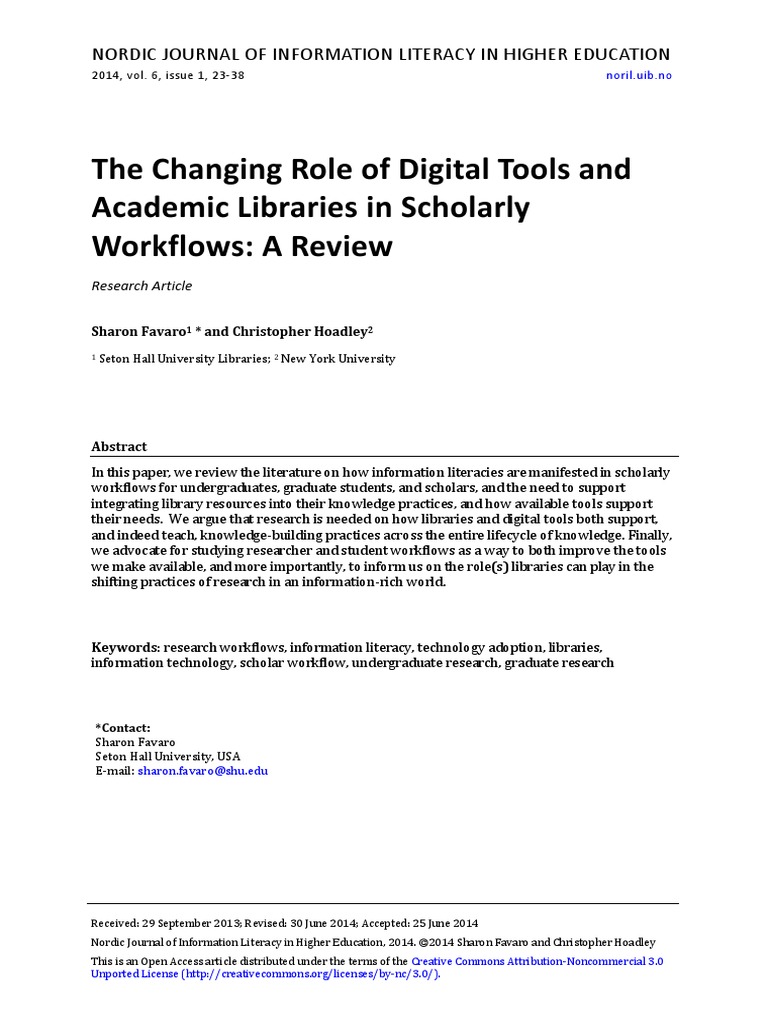 The Changing Role of Digital Tools and Academic Libraries in Scholarly Workflows: A Review | PDF ...