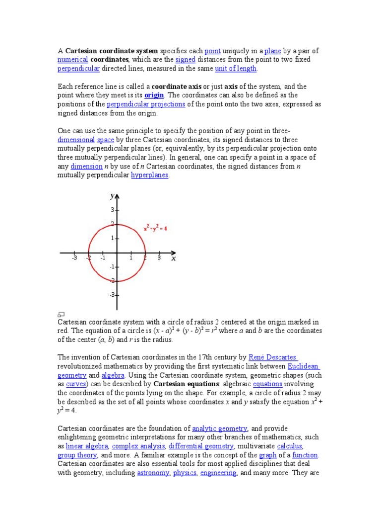 A Cartesian Coordinate System Specifies Each Point Uniquely In A Plane By A Pair Of Numerical