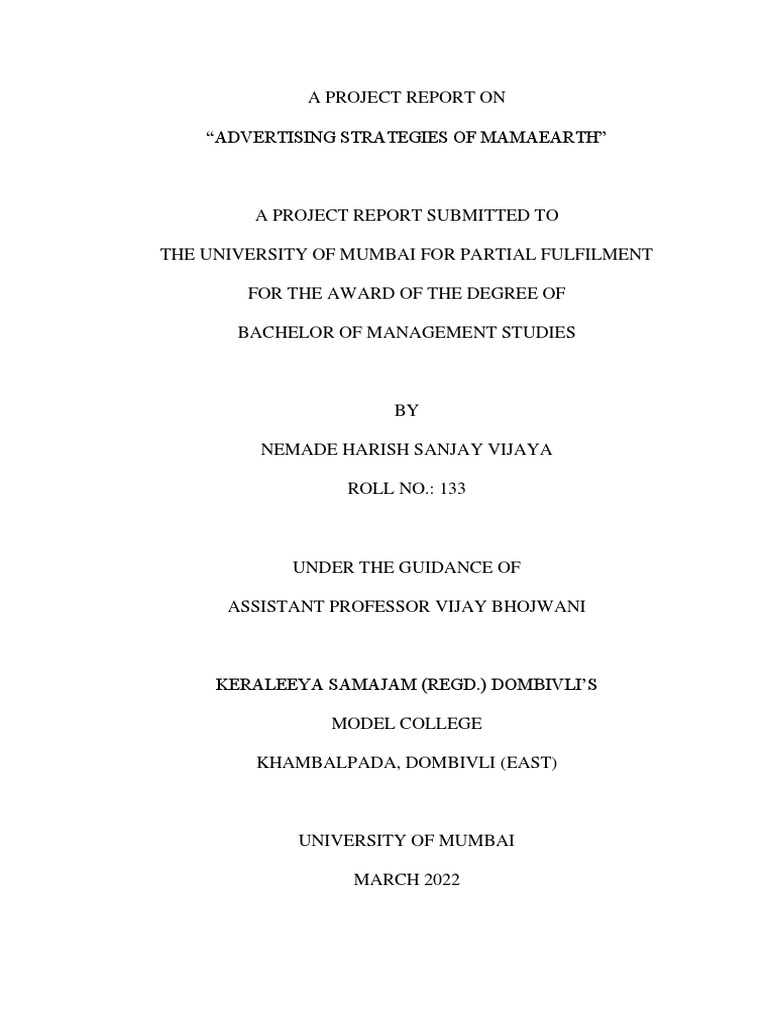 A Project Report On Advertising Strategies of Mamaearth | PDF ...
