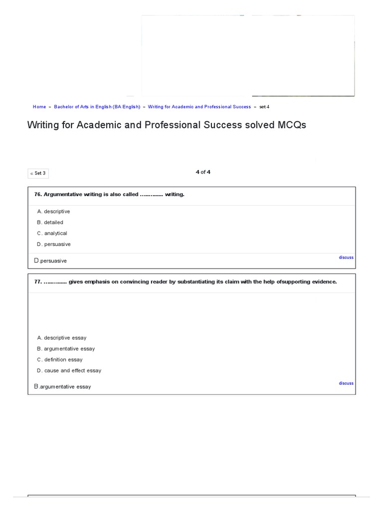 Writing For Academic and Professional Success Solved MCQ's With PDF ...