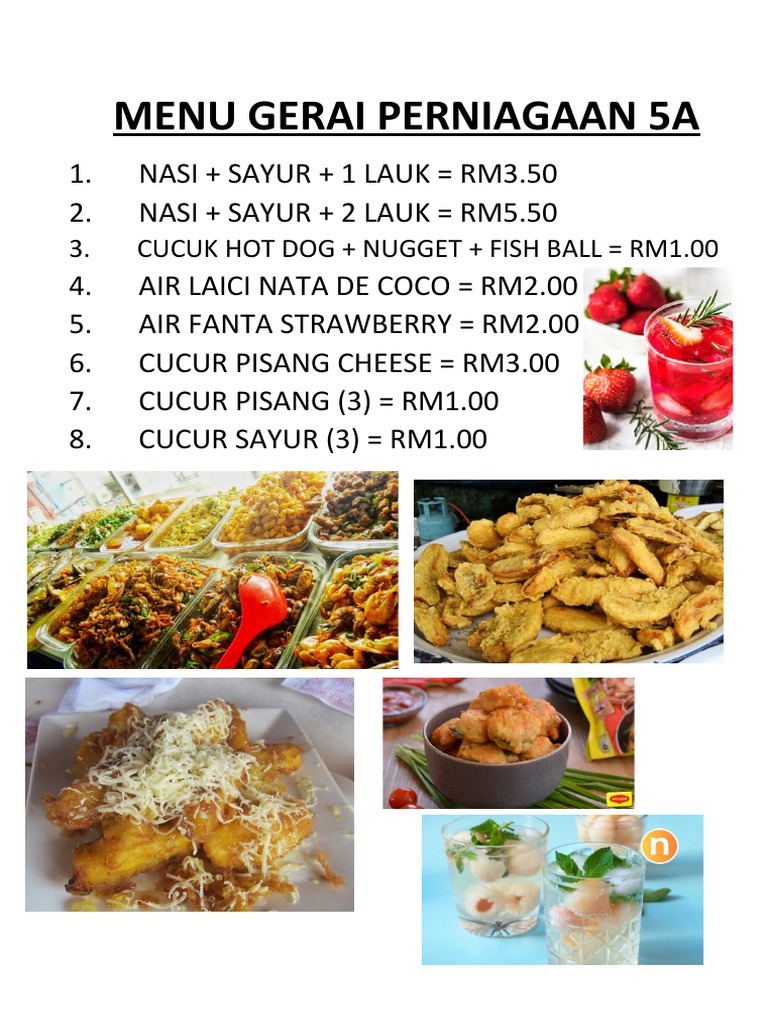 Menu Gerai Perniagaan 5A: 3. Cucuk Hot Dog + Nugget + Fish Ball Rm1.00 ...