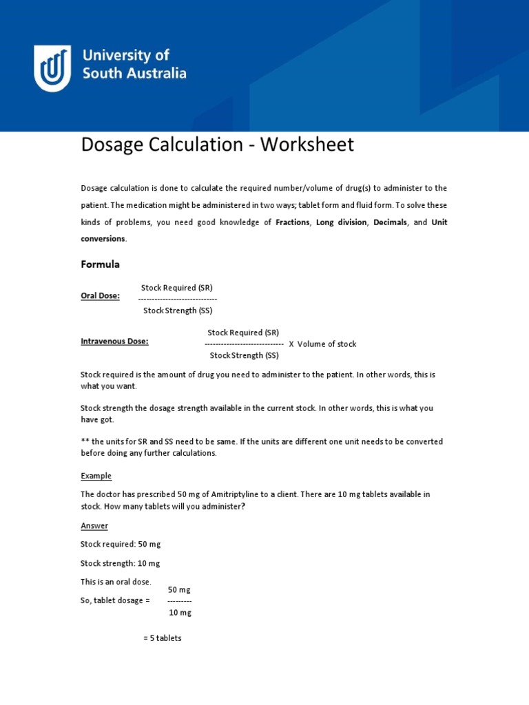 Maths For Midwifery and Nursing Dosage Calculation - Worksheet | PDF ...