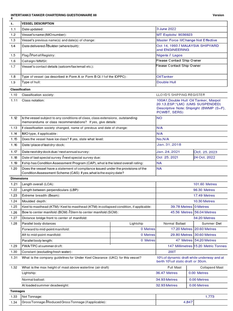 Q88-MT Exploits F8B | PDF | Tonnage | Ships