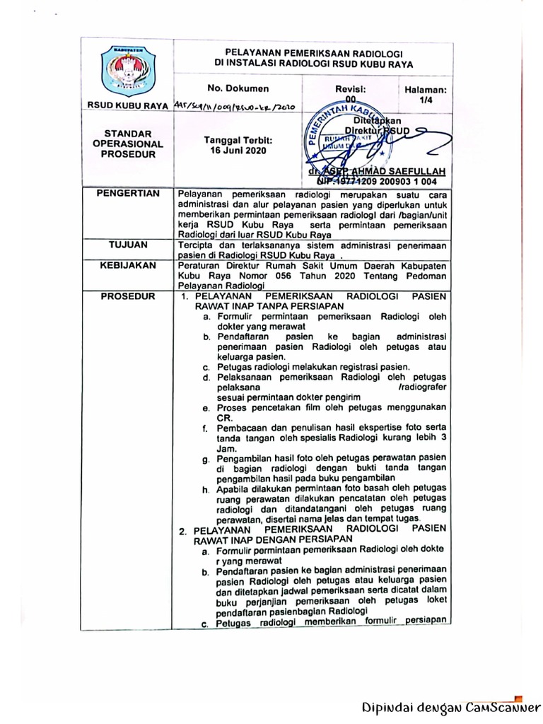 Sop Pemeriksaan Radiologi | PDF