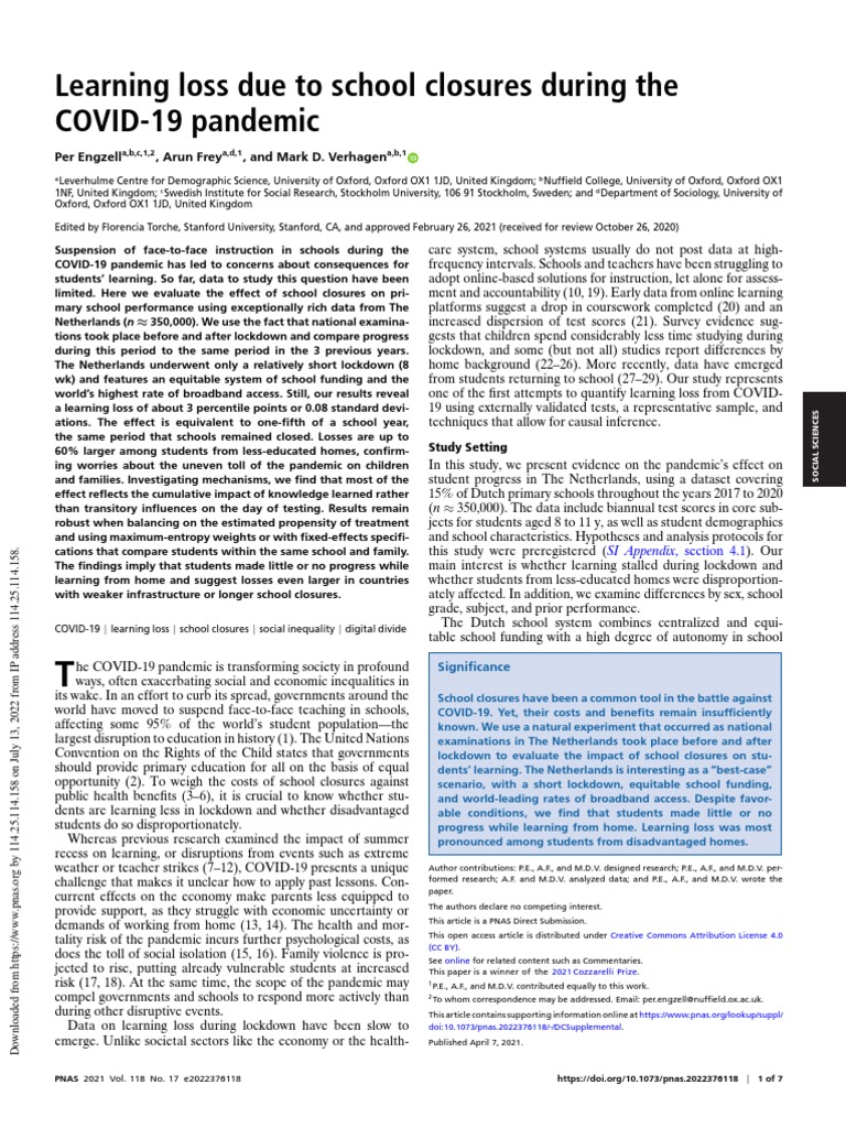 COVID-19 School Closures: Learning Loss Study | PDF | Sampling (Statistics)