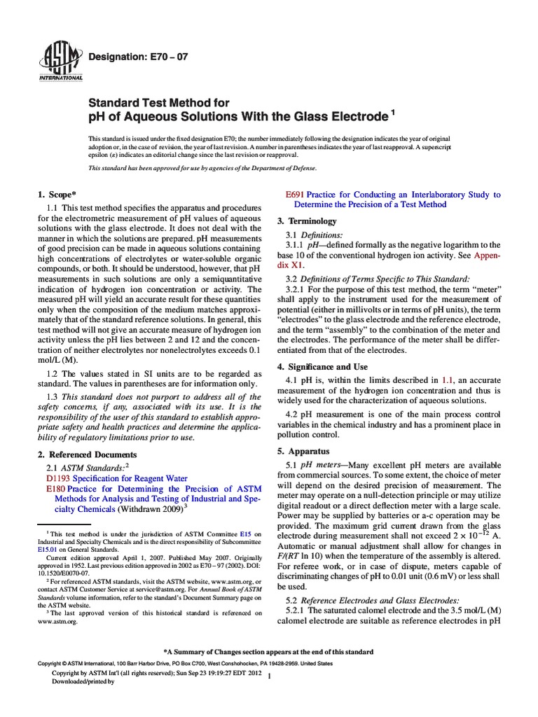 ASTM E70-07 (PH) | PDF | Ph | Buffer Solution