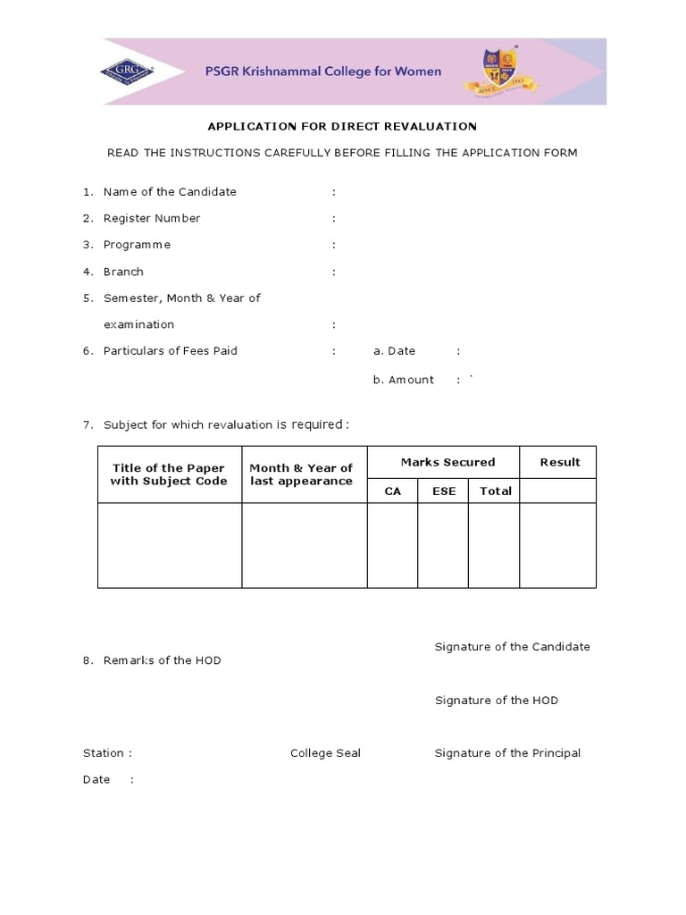 Application Form For Revaluation | PDF