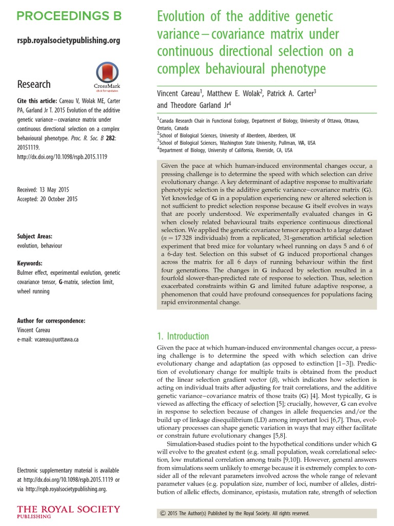 Careau Et Al 2015 Evolution of The G-Matrix Under Selection | PDF ...