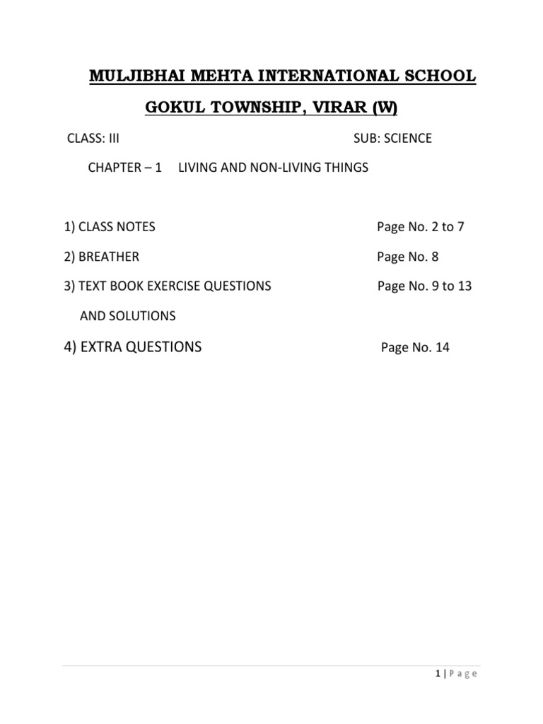39740-PDF Notes Grade - 3 Science Lesson 1 Living and Non-Living Things ...